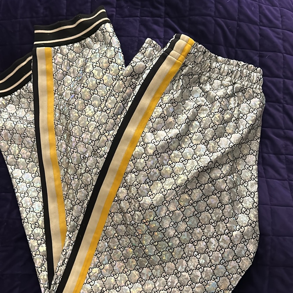 Gucci Monogram Silver Diamond Track Suit Pants Size M - Gem